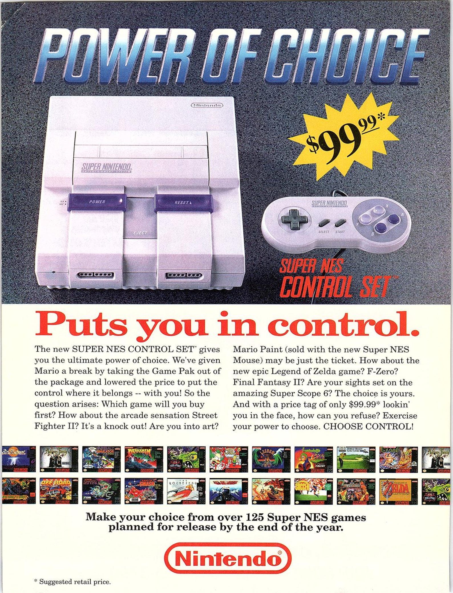 Super Nintendo Super NES Control Set Power of Choice 1992 Ad AG1-11 - Etsy