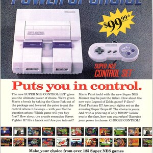 Super Nintendo Super NES Control Set Power of Choice 1992 Ad AG1-11 - Etsy