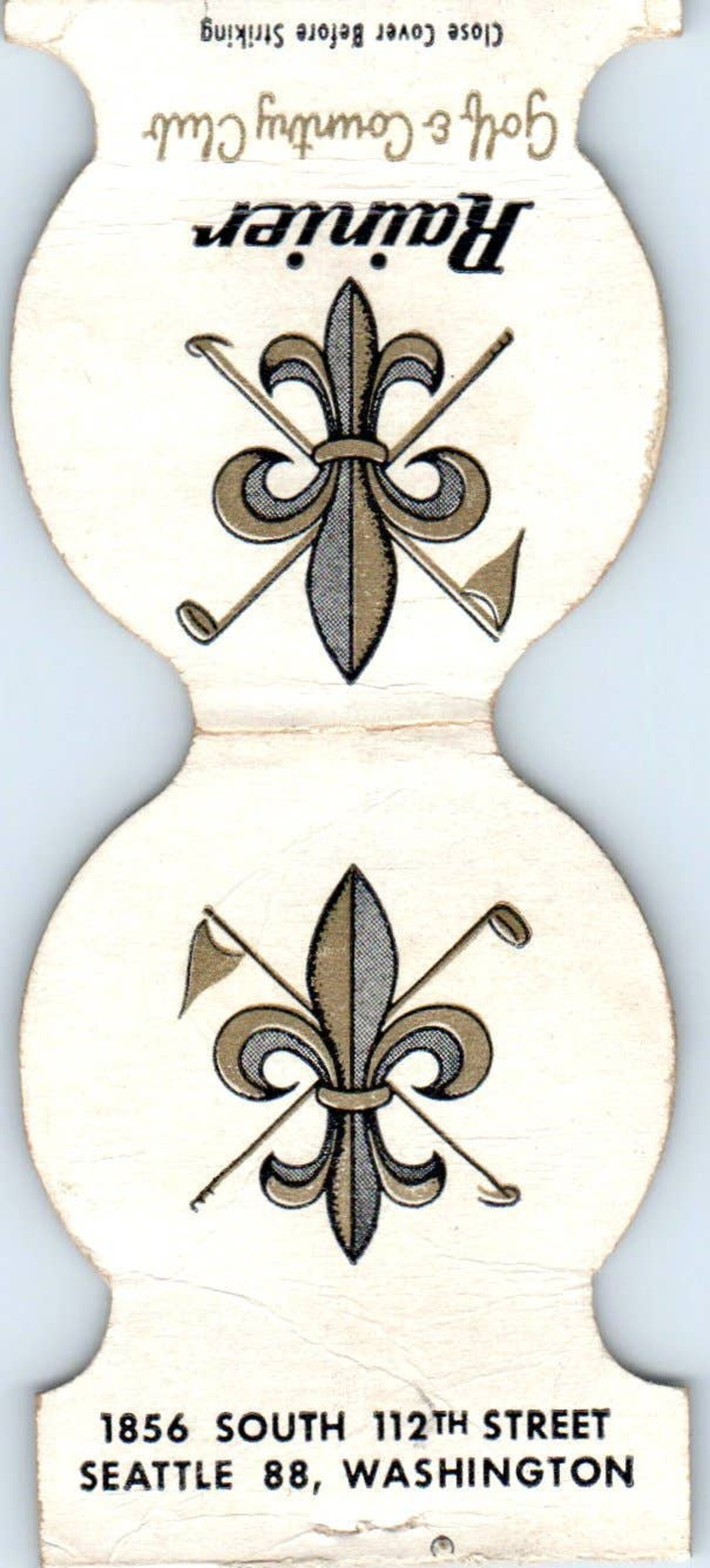 Rainier Golf & Country Club Seattle Die Cut Advertising Matchbook Cover ...