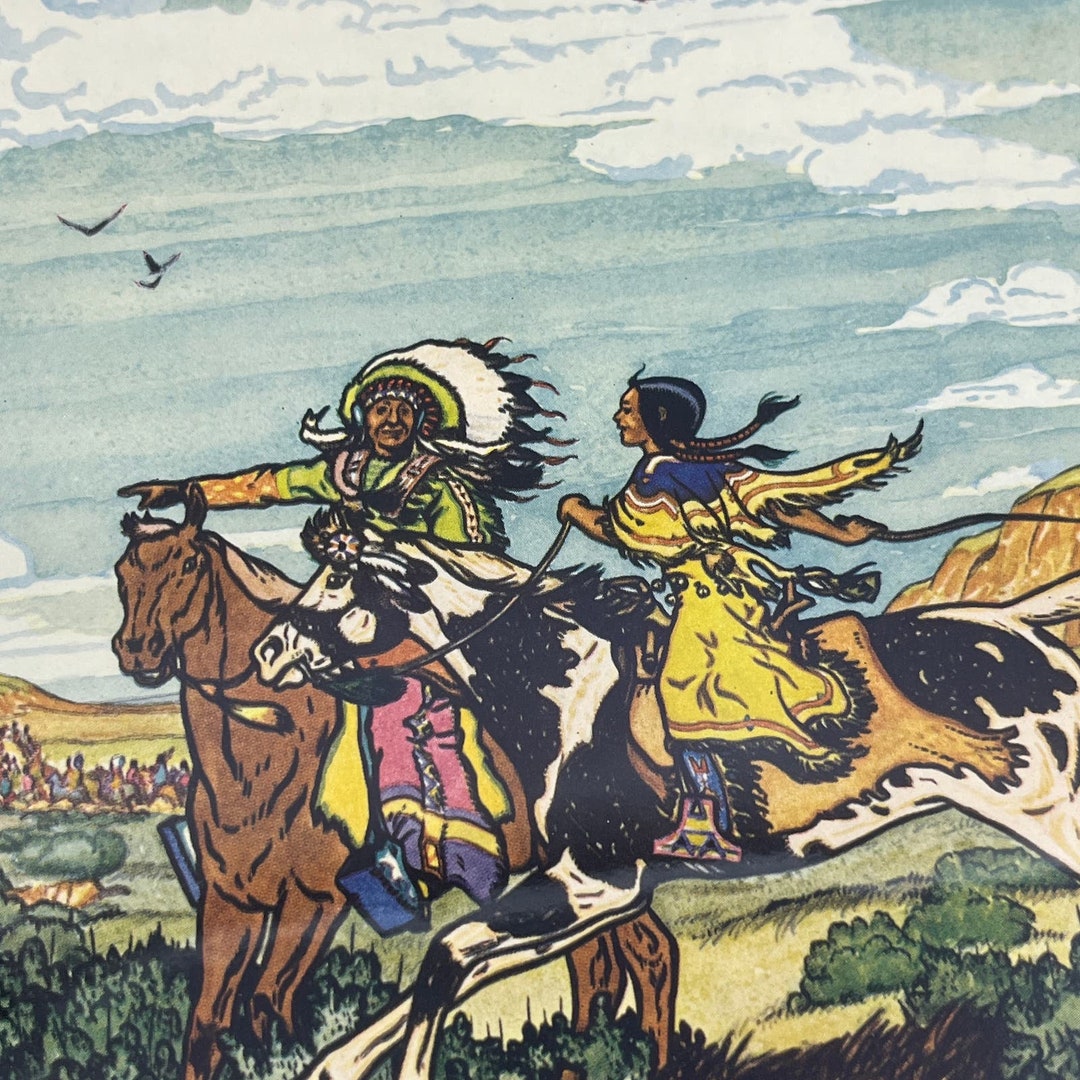 H.C. Holling 1935 Childrens Art Print Indian Chief and Girl on ...