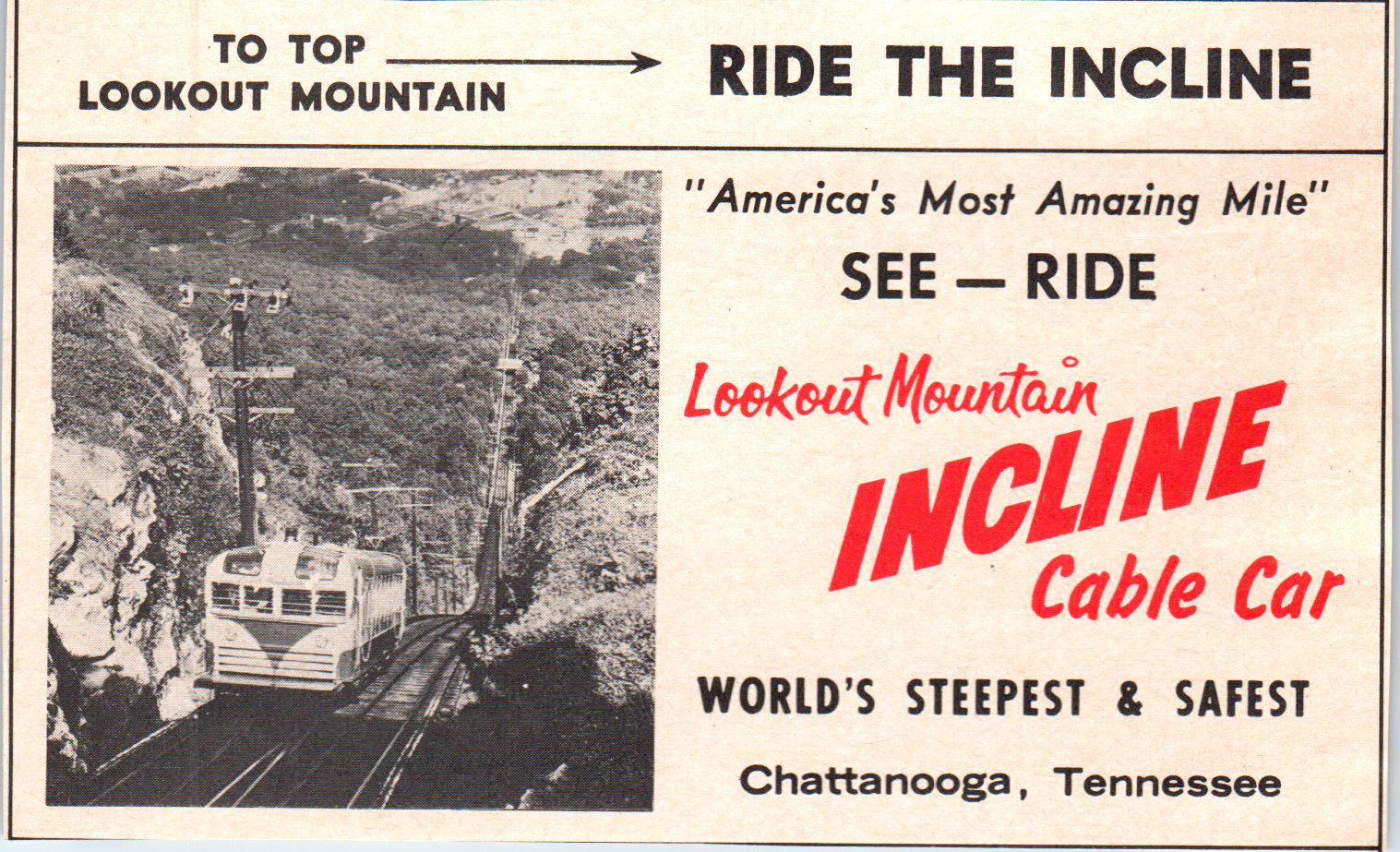 Lookout Mountain Incline Cable Car Chattanooga TN 1973 Magazine Ad AD8 ...