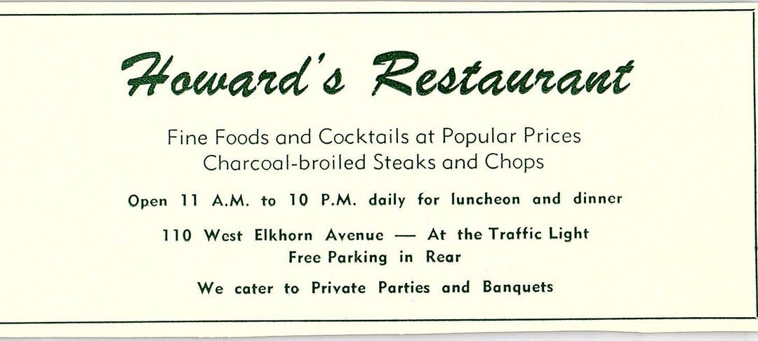 Howard's Restaurant, Dairy Bar Delicatessen 1957 Estes Park CO Ad AG4 ...