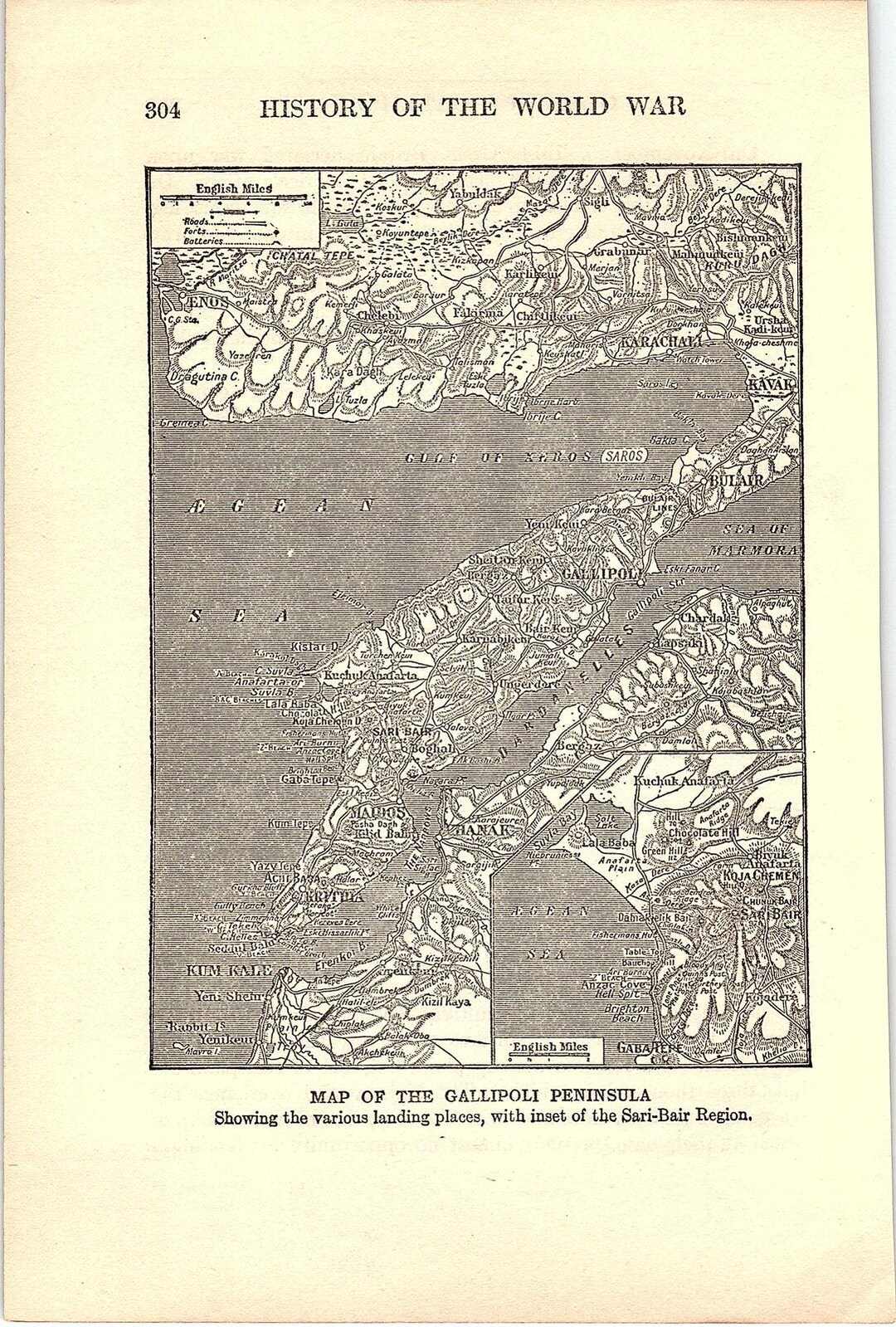 Gallipoli Landing Places, Inset of Sari-bair Region 1919 WWI Map Print ...