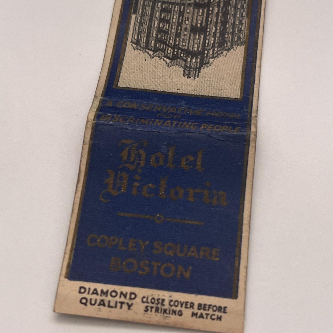 Hotel Victoria Copley Square Boston Vintage Matchbook Cover TB8-MB2-3 ...