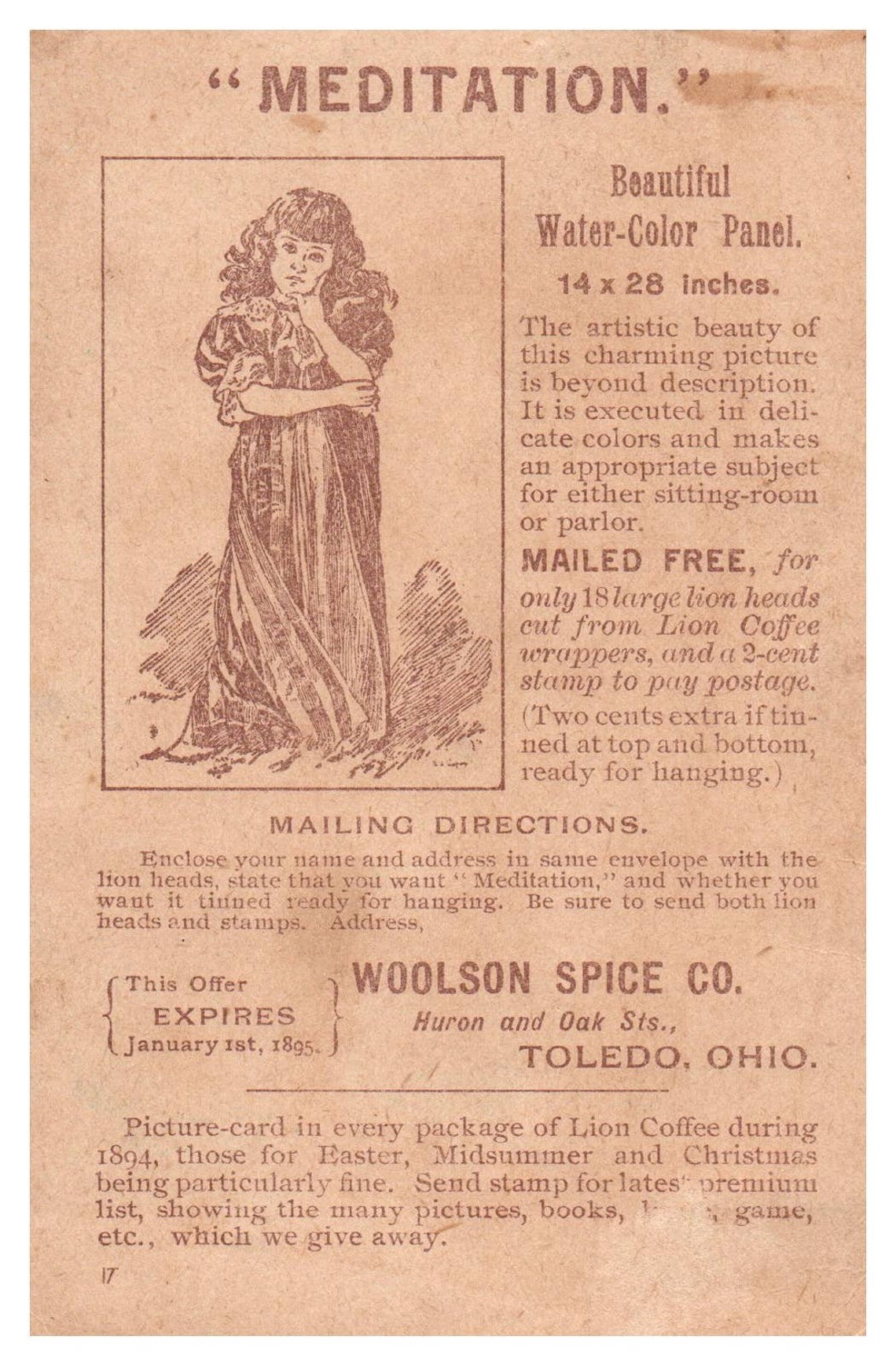 Woolson Spice Co "meditation" - 1880s Victorian Trade Card TJ8-3 - Etsy