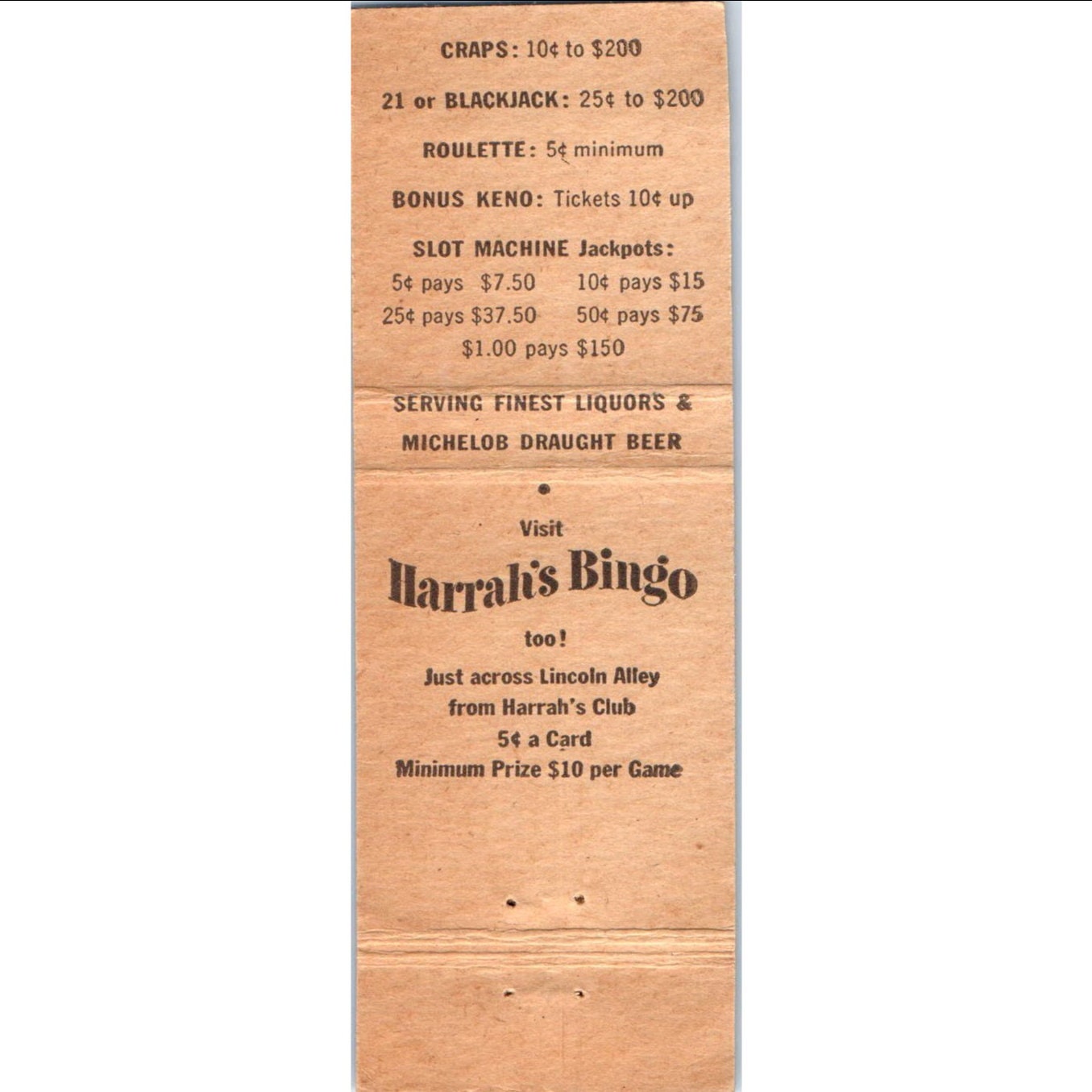 Harrahs Club Reno Lake Tahoe Giant Fish Chart Advertising Matchbook ...