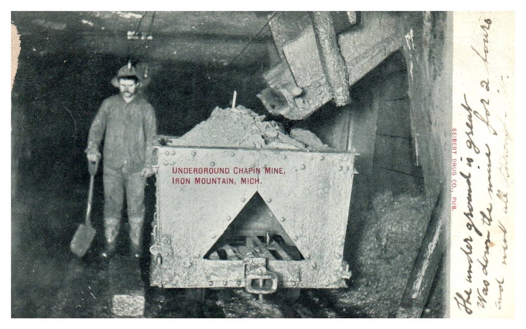 Underground Chapin Mine Iron Mountain MI 1913 Original Postcard RPPC ...
