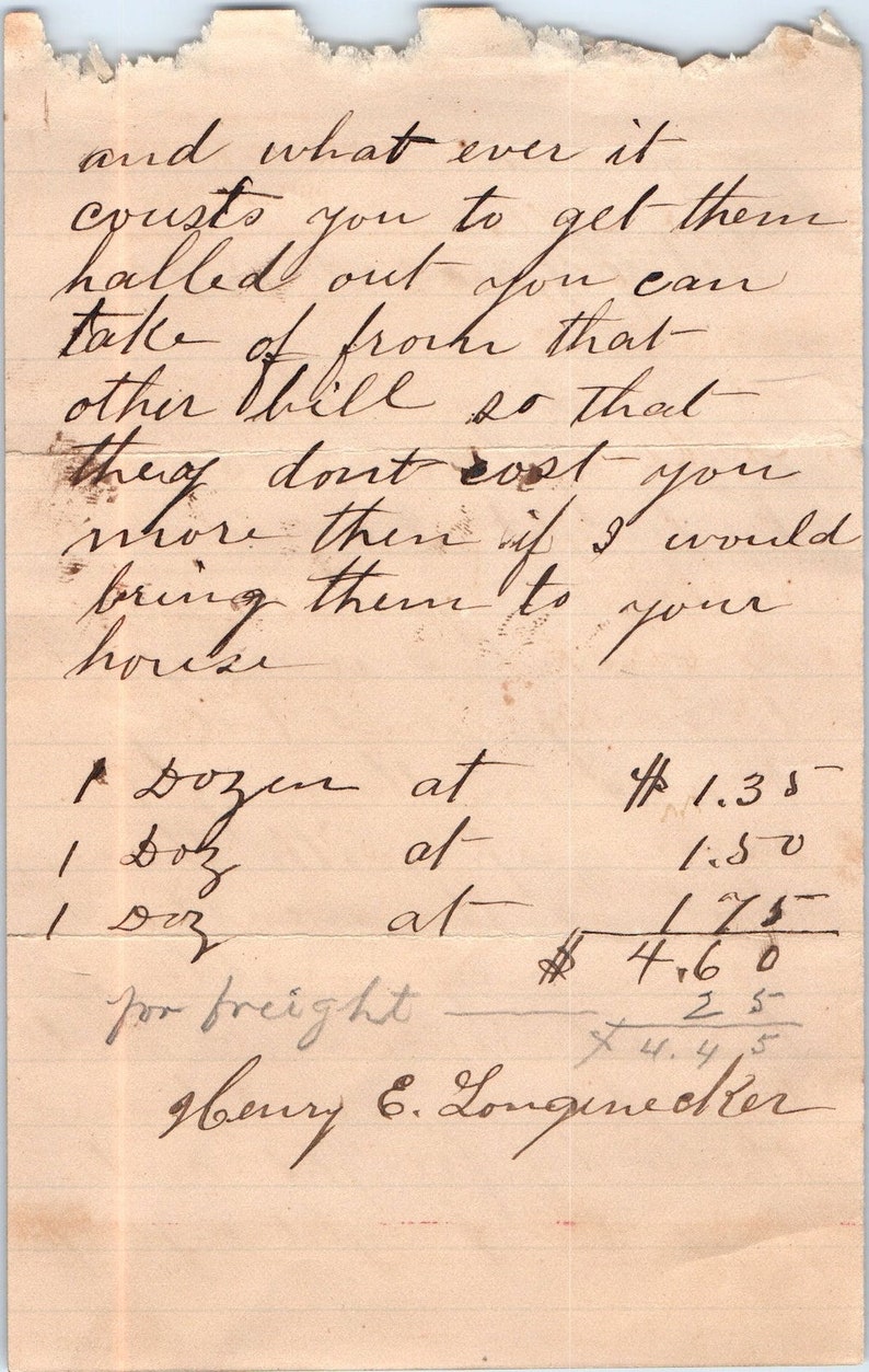 1890 Original Handwritten Letter Mt. Joy PA Henry E. Longenecker D18 - Etsy