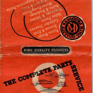 King Quality Products Complete Parts Service Wide Advertising Matchbook ...
