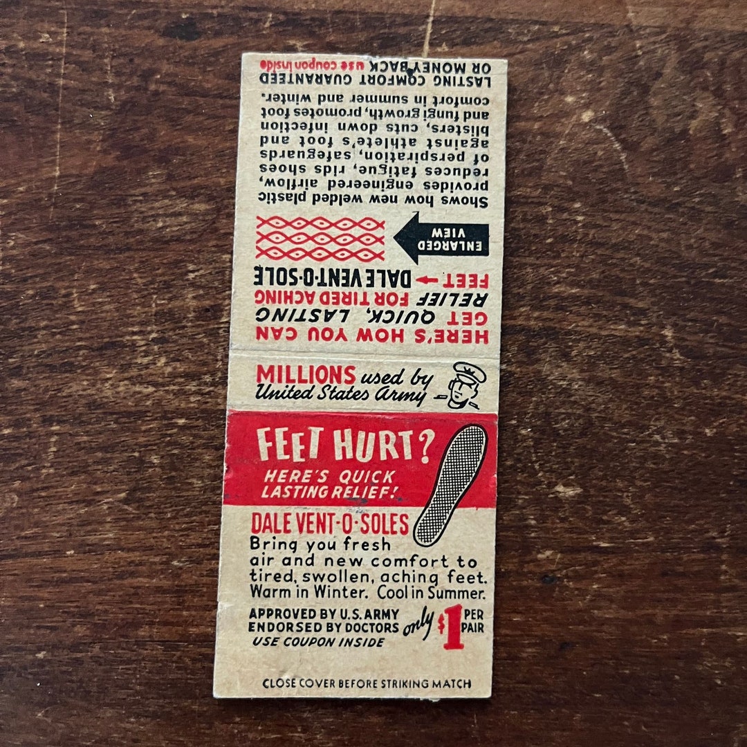 Dale Vent-o-soles for Sore Feet Advertising Matchbook Cover SB3-M4 - Etsy