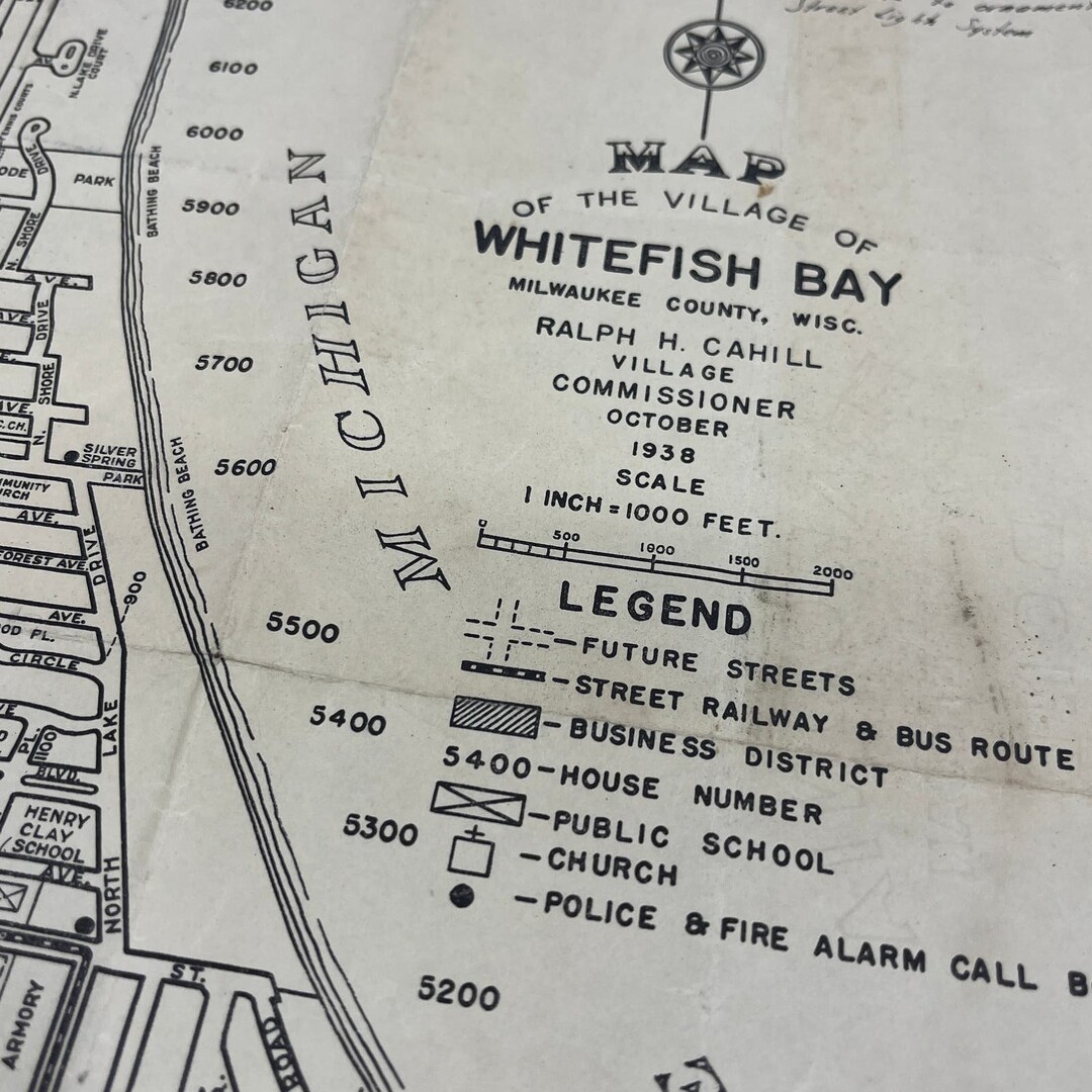 1938 Map of the Village of Whitefish Bay Milwaukee County Wisconsin ...