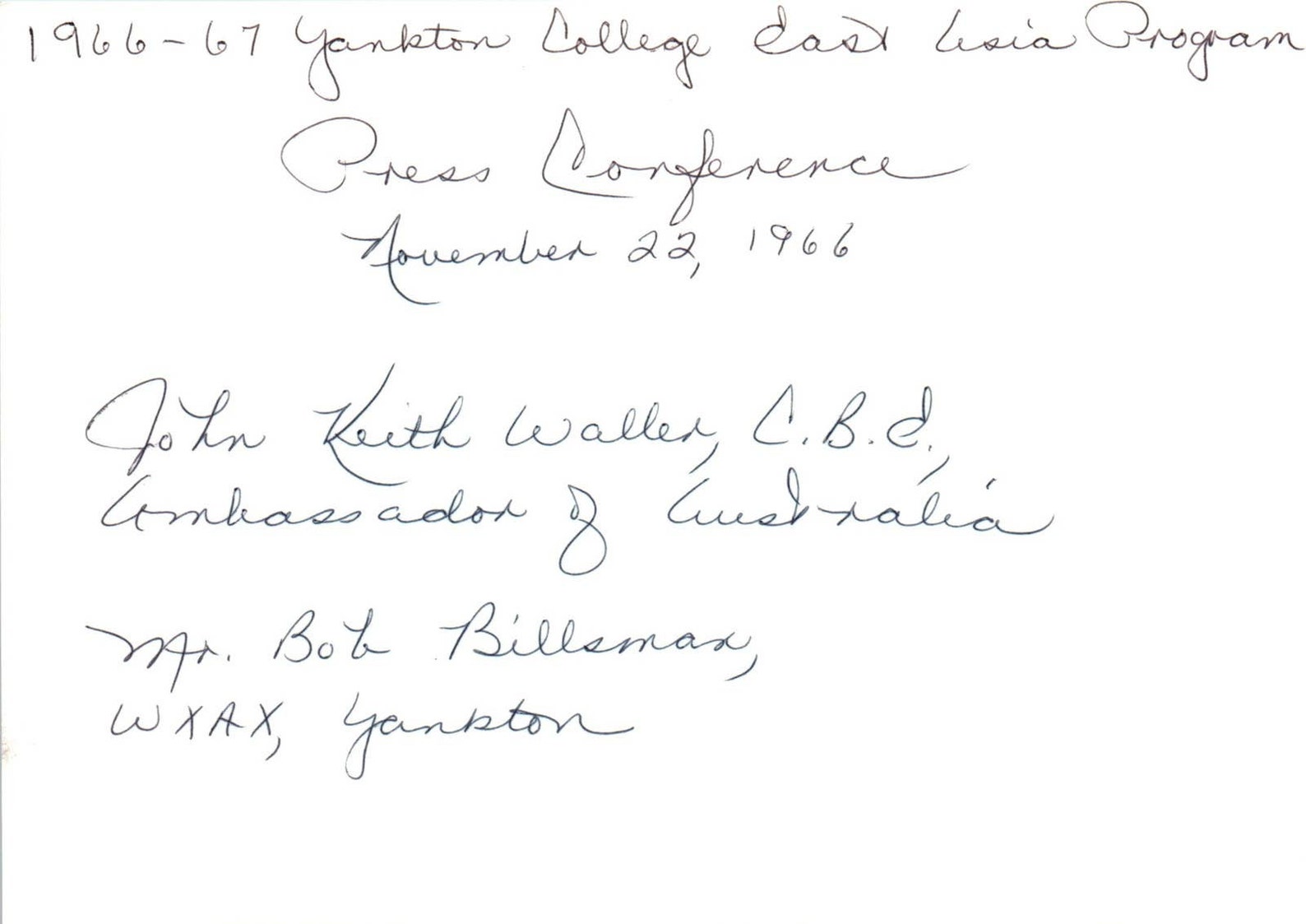John Keith Waller Australian Ambassador Bob Billsman WXAX 1966 Photo ...