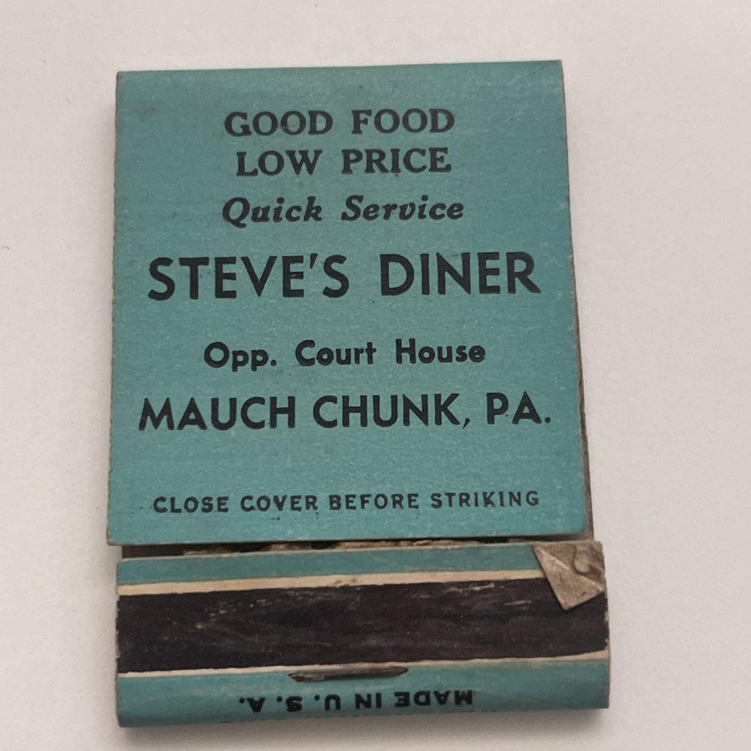 Steve's Diner Mauch Chunk PA Vintage Matchbook Cover TB8-MB2-6 - Etsy