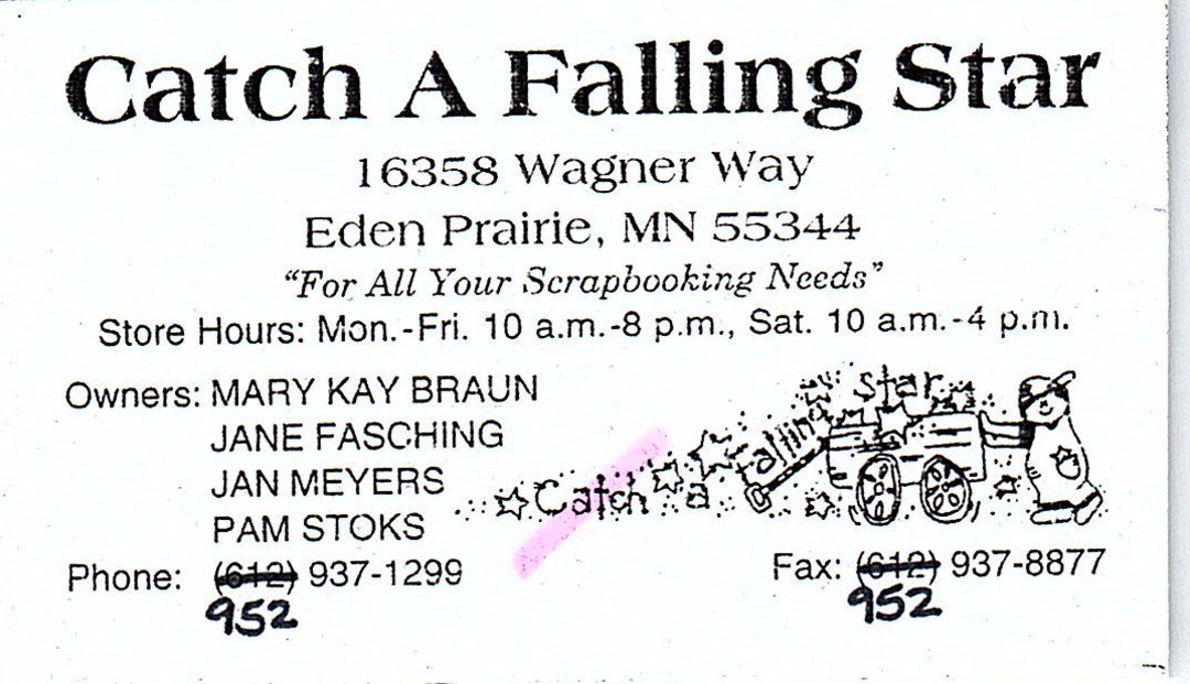 Catch a Falling Star Mary Kay Braun Eden Prairie MN Vtg Business Card ...