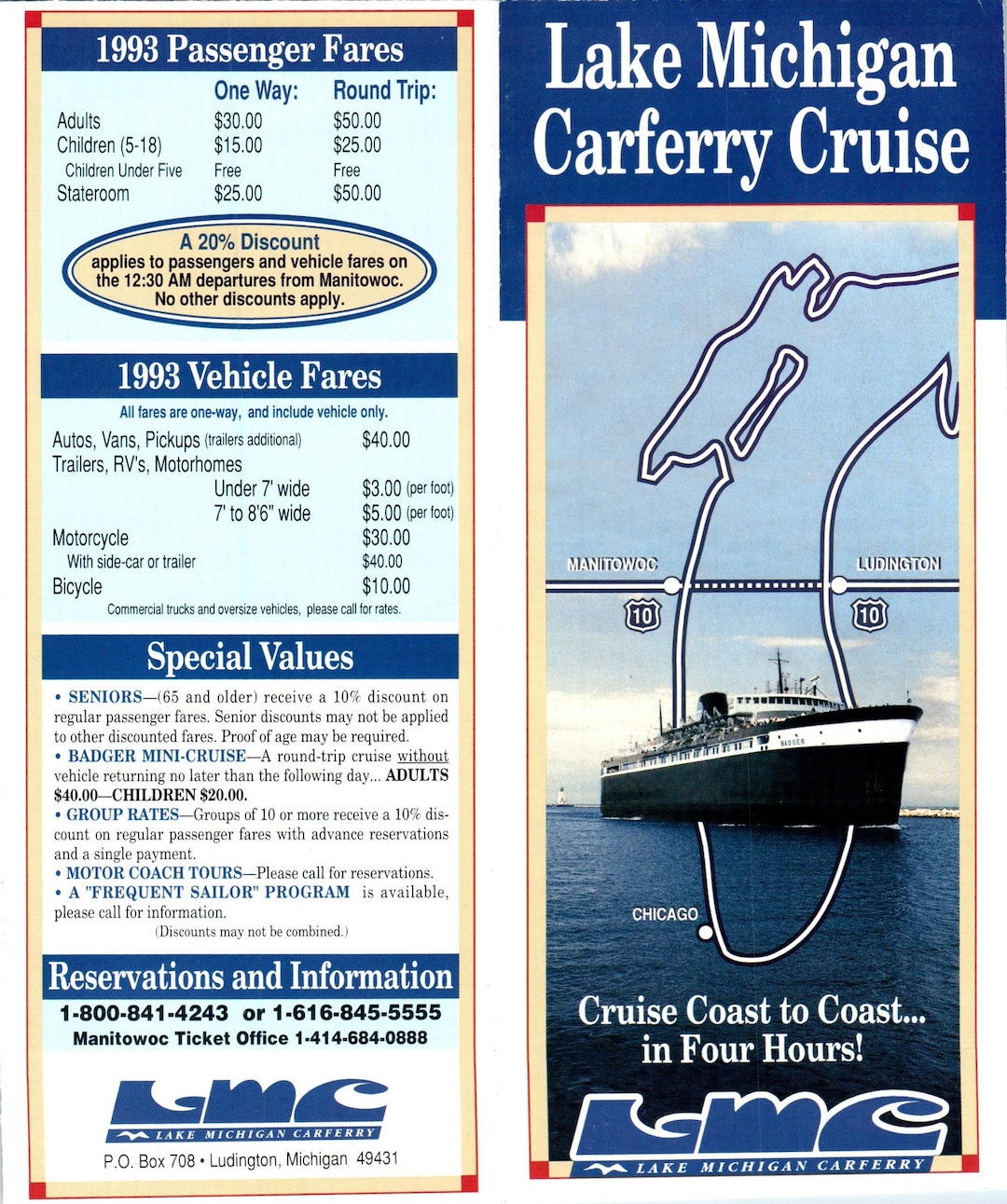 Vintage Lake Michigan Carferry Cruise SS Badger Map & Fold Out Brochure ...