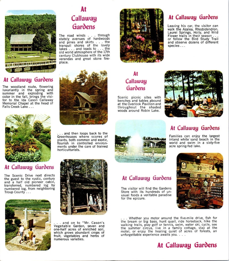 Vintage Callaway Gardens Pine Mountain Georgia Travel Brochure TF4-B1 ...