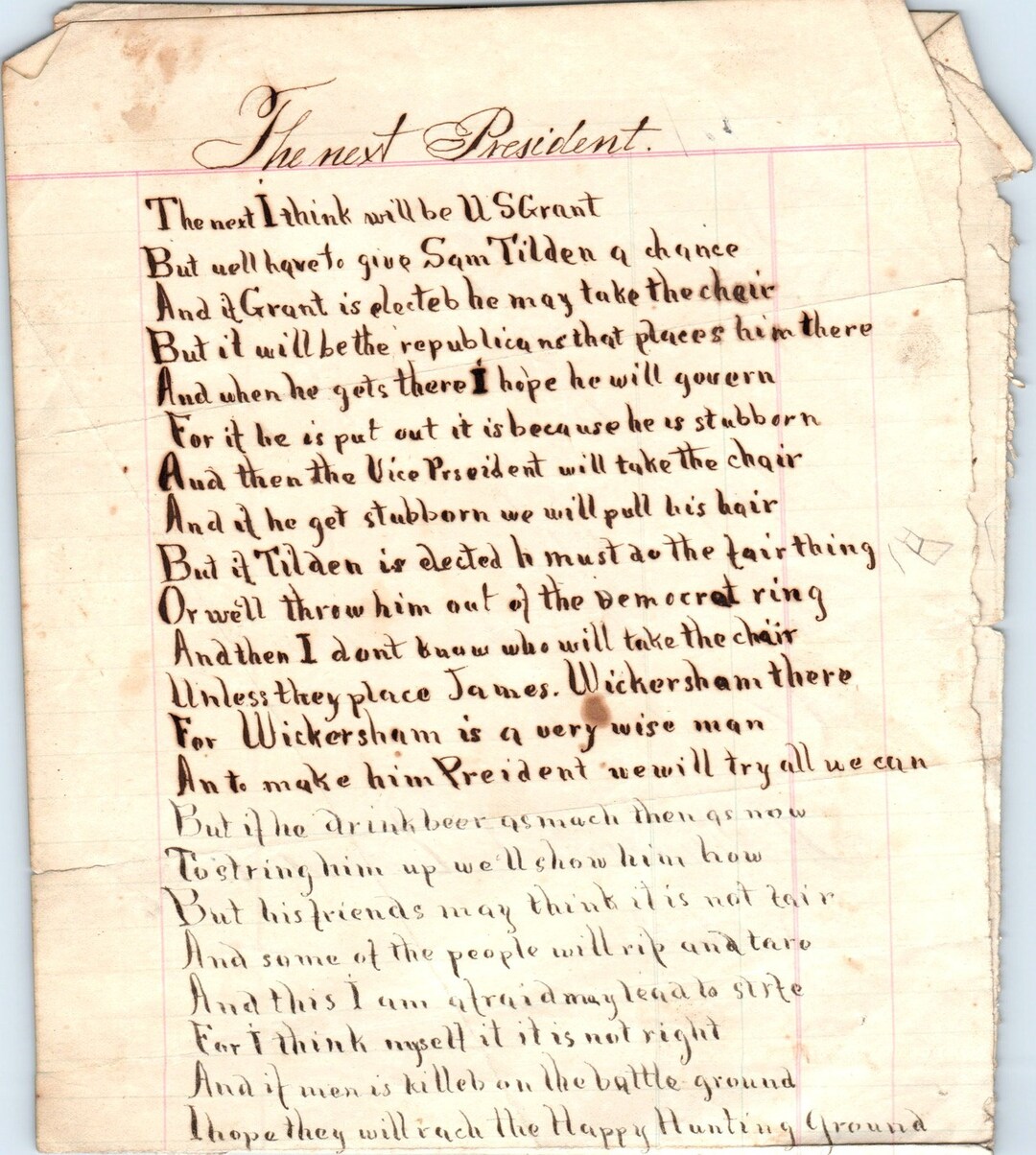 1860s Handwritten Poem the Next President Ulysses S. Grant D20 - Etsy