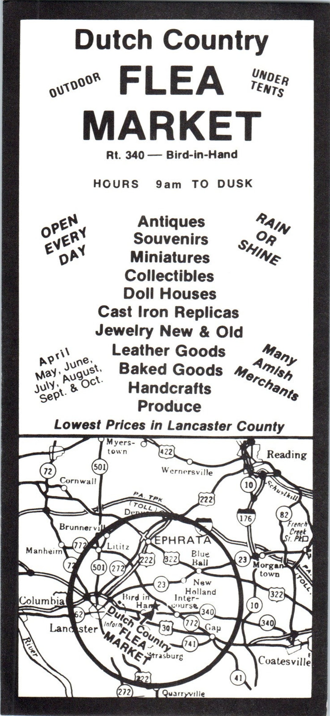 1970s the Dutch Country Flea Market Lancaster County PA Travel Leaflet ...