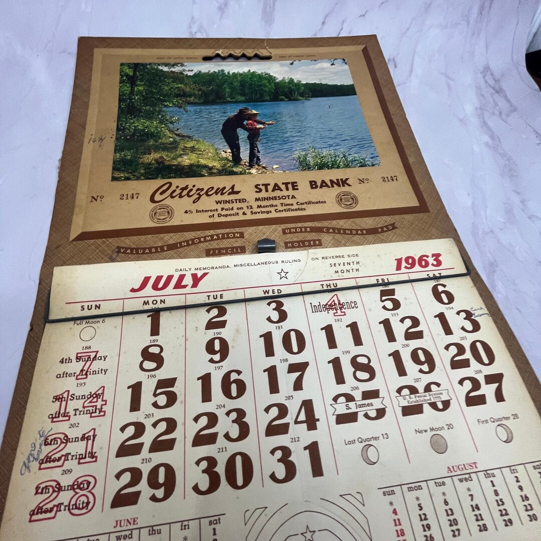 1963 Citizens State Bank Calendar Winsted MN V23 - Etsy