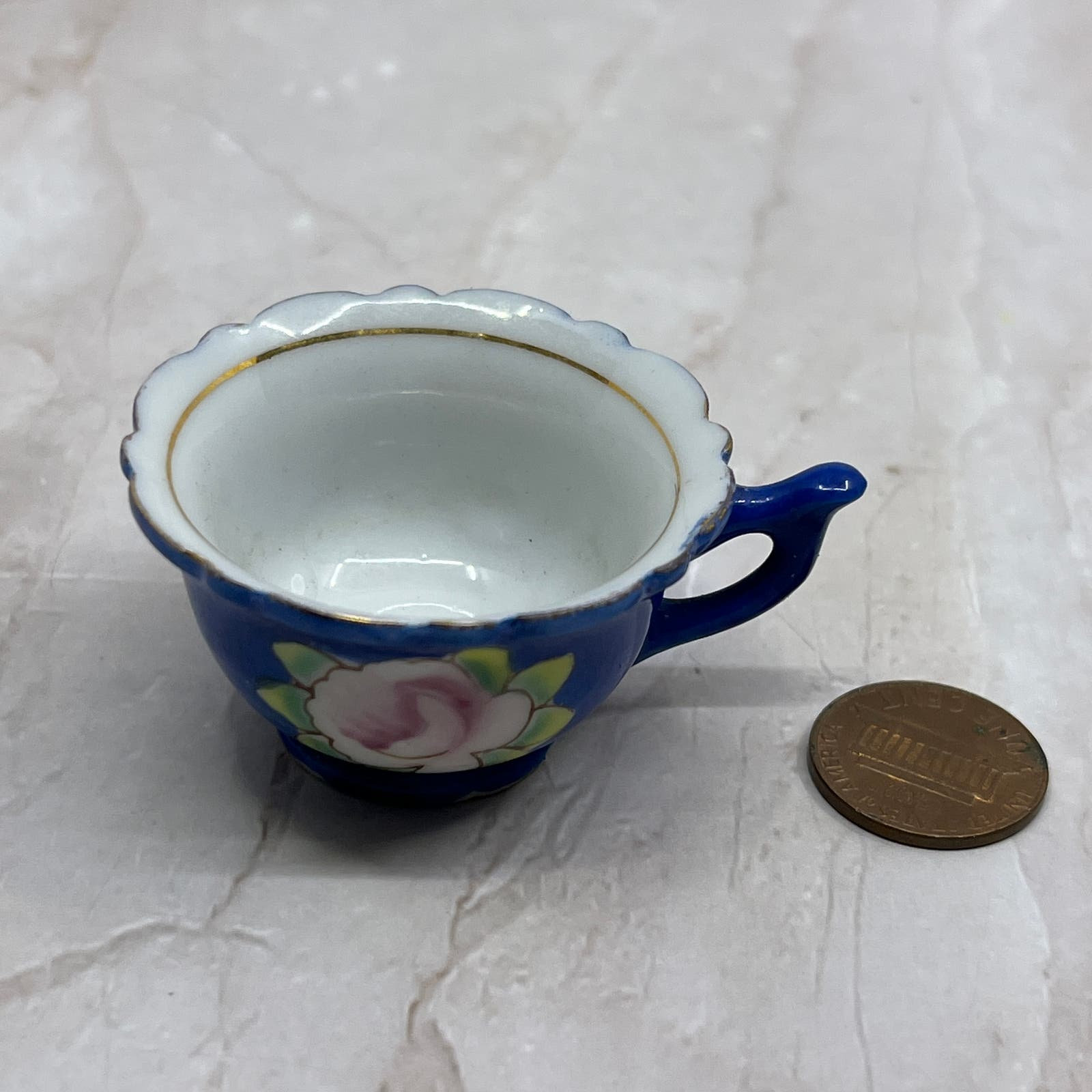 Vintage Miniature Porcelain Tea Cup Blue and Pink Floral Gold Trim ...