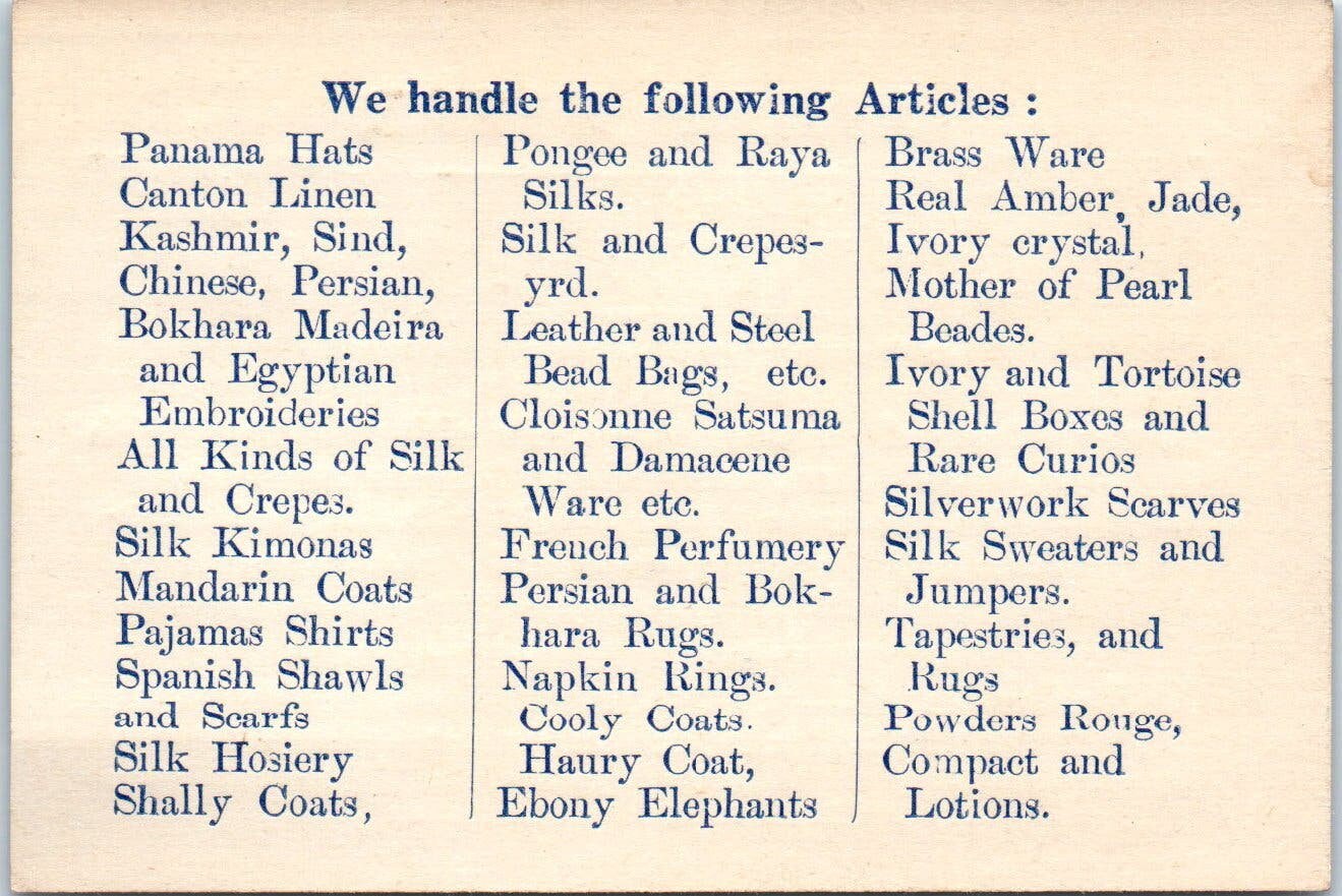 C1900 K.D. Patel & Sons Business Card Cristobal C.Z. Panama Indian ...