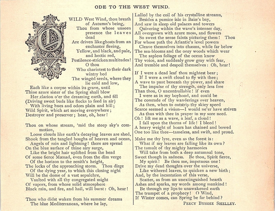 Ode to the West Wind - Percy Bysshe Shelley 1884 Poem AG3-1 - Etsy