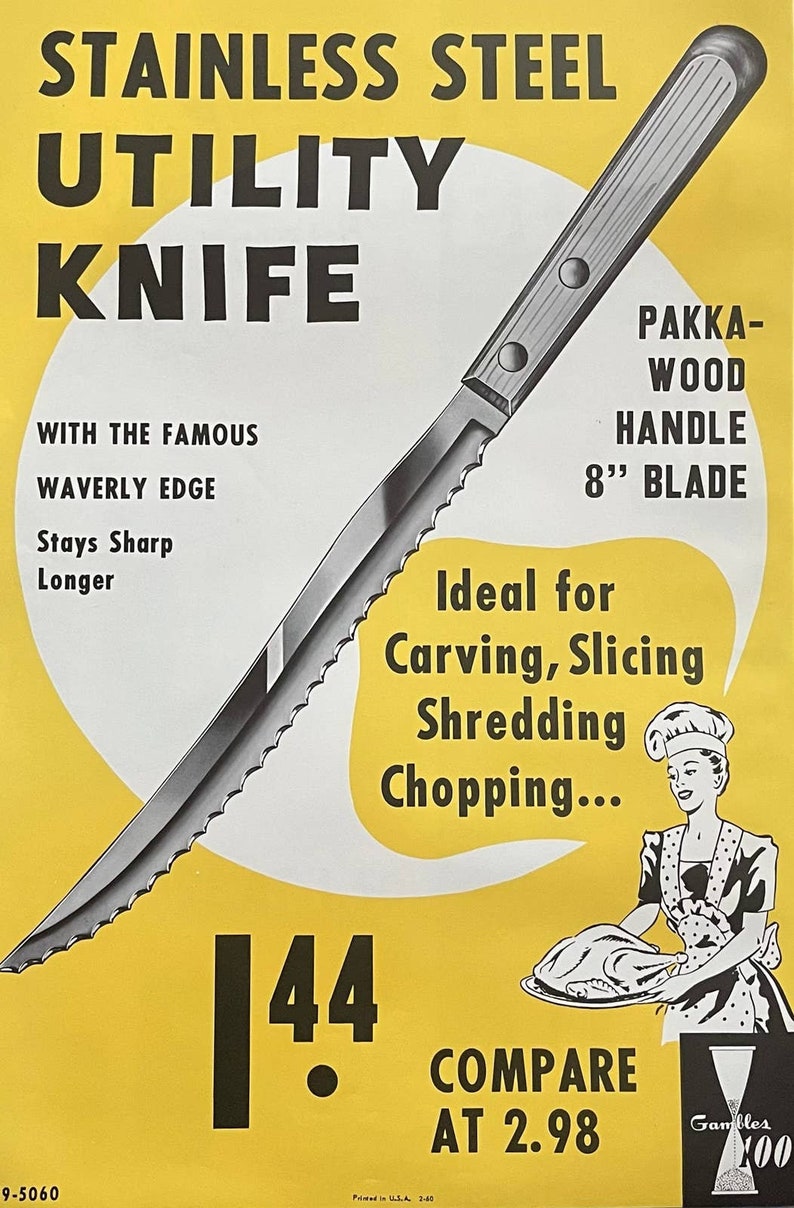 1960 Stainless Steel Utility Knife Gambles Retail Store Display Poster ...