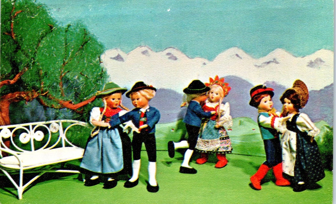 Summertime in the Tyrol Austrian Dolls Dancing Polka Original Postcard ...