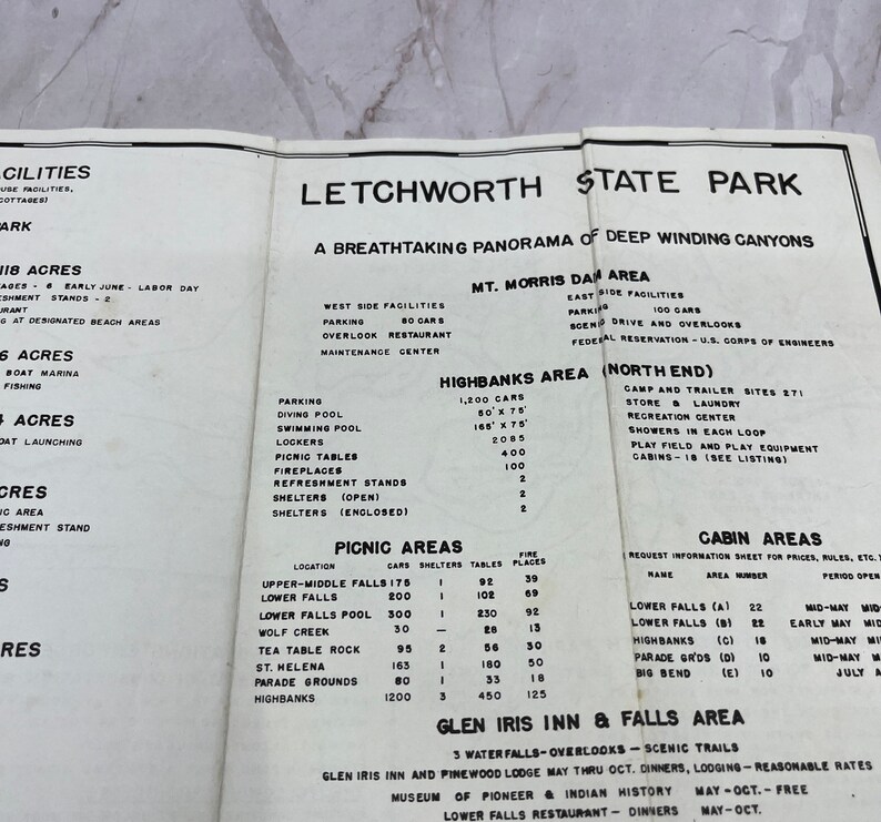 1969 Letchworth State Park Guide Map Castile NY TH9-TM1 - Etsy