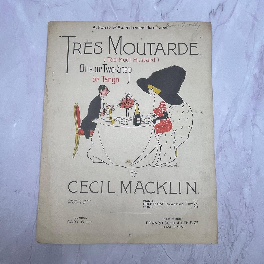 Tres Moutarde Two Step or Tango Cecil Macklin 1911 Sheet Music V15 - Etsy