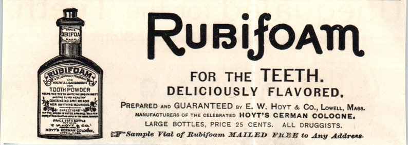 Rubifoam for the Teeth E.W. Hoyt & Co Lowell MA C1890 Victorian Ad AE8 ...