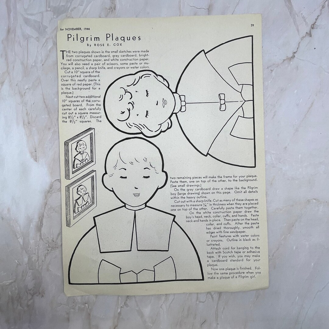 1944 Pilgrim Plaques Thanksgiving Craft for Students Clipped From ...