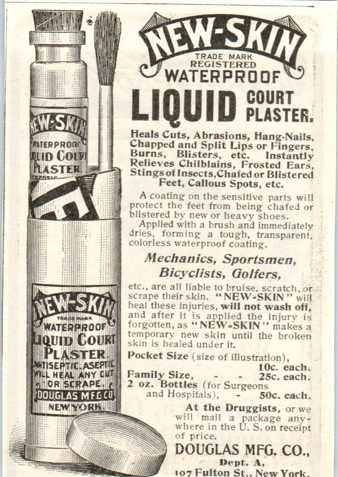 New-skin Liquid Court Plaster Douglas Mfg Co C1905 Original ...