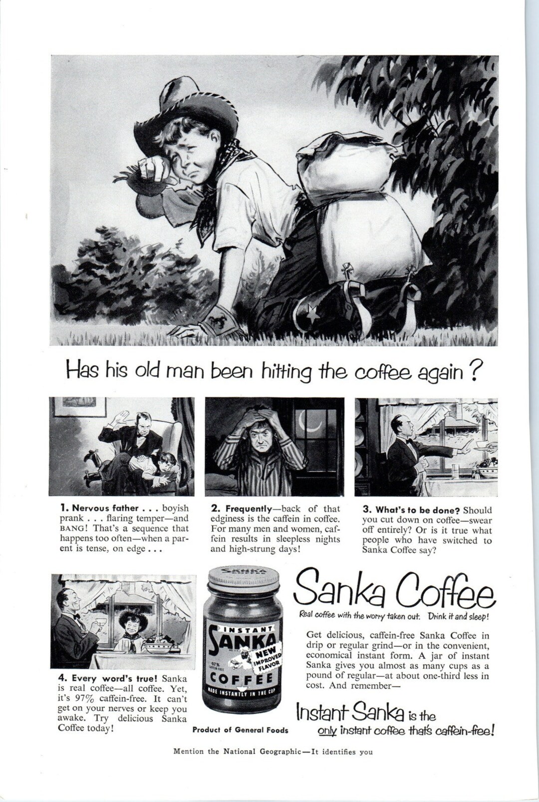 Sanka Coffee Boy Cowboy Cartoon Humor - Vintage Magazine Ad D20 - Etsy