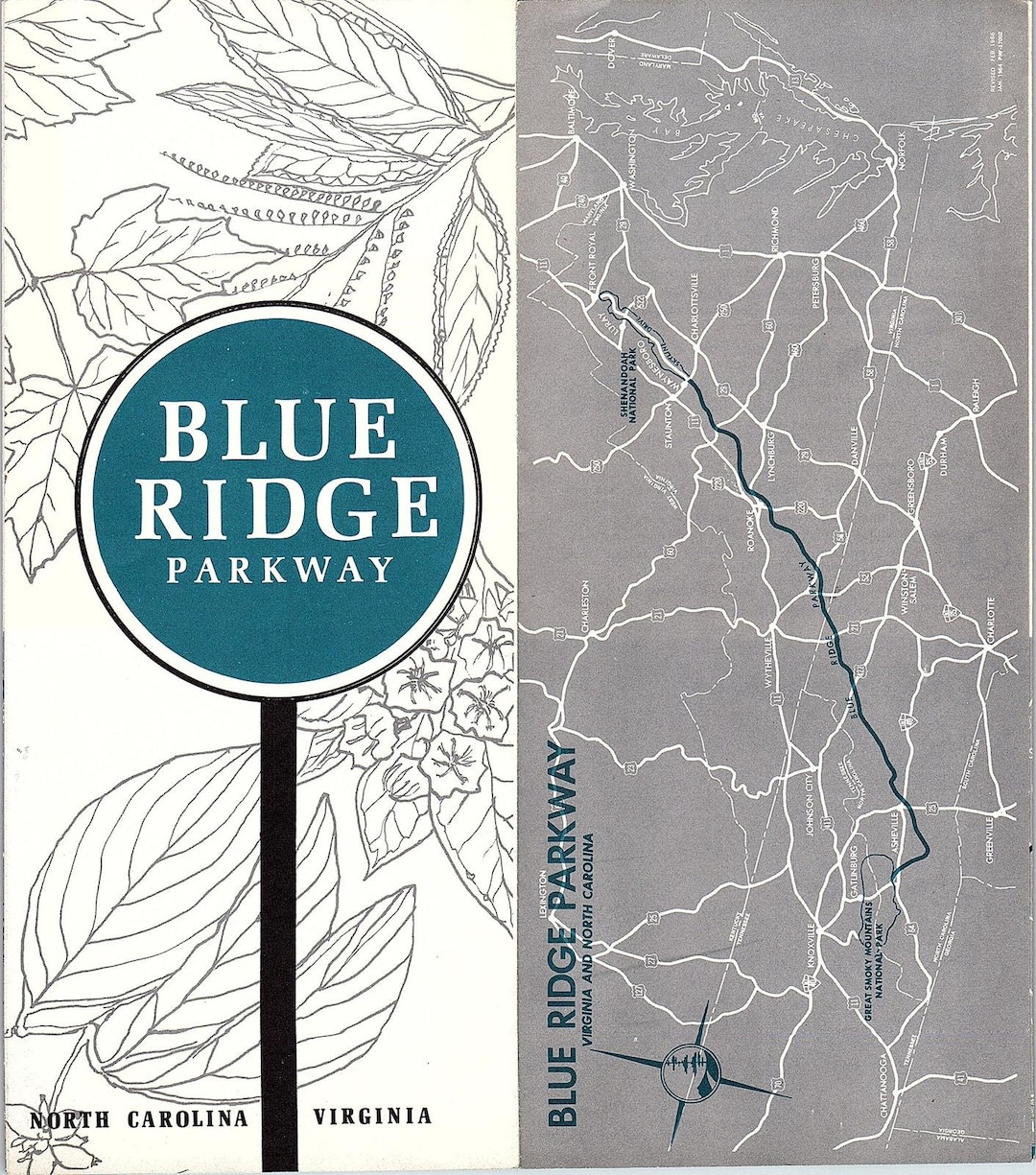 Blue Ridge Parkway North Carolina Virginia Map & 1960s Travel Brochure ...