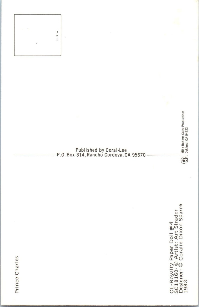 Prince Charles Paper Doll by Art Strader Original Postcard PB6 - Etsy