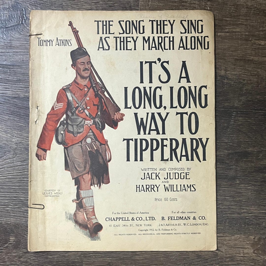 It's a Long Way to Tipperary 1912 Sheet Music Jack Judge Harry Williams ...