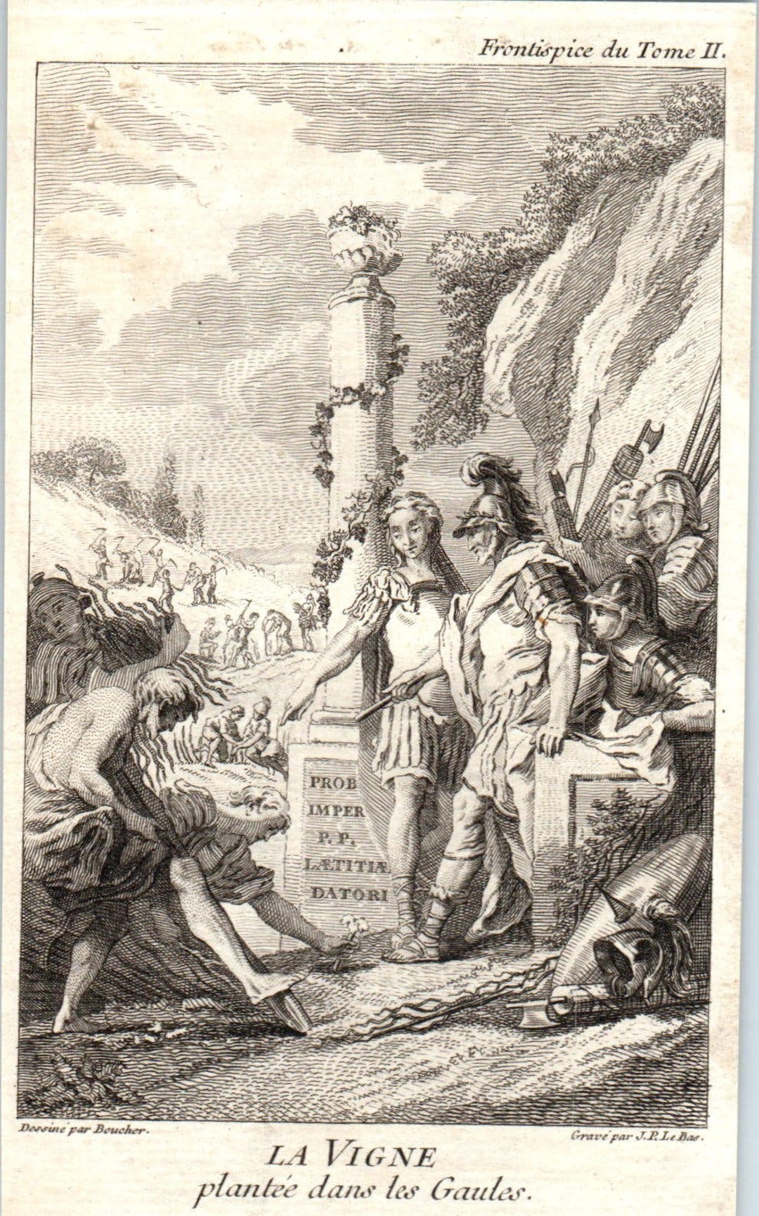 C1780 Original French Engraving Emperor Probus Planting the Grape Vine ...