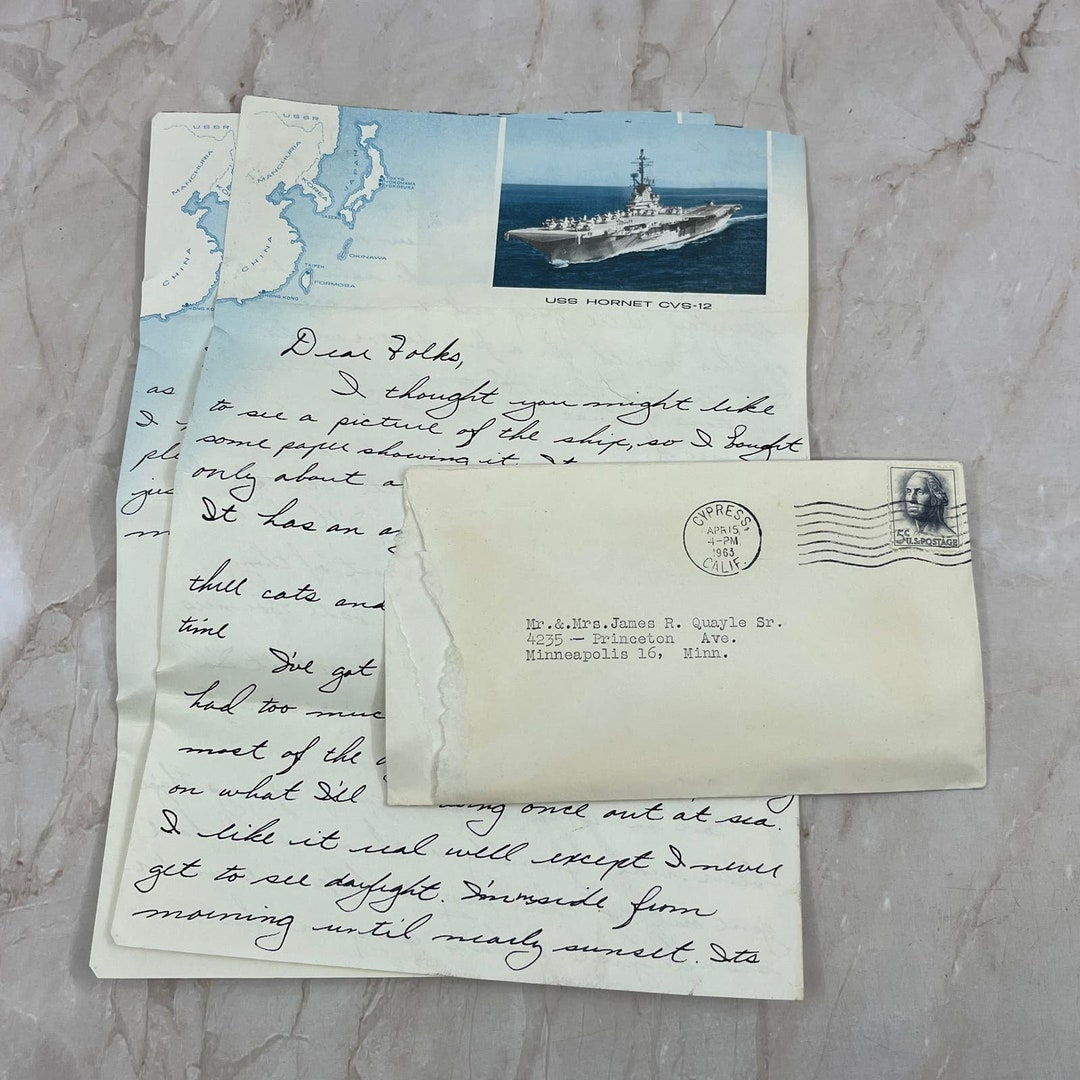 1963 Handwritten Letter USS Hornet CVS-12 Letterhead to Minneapolis AE3 ...