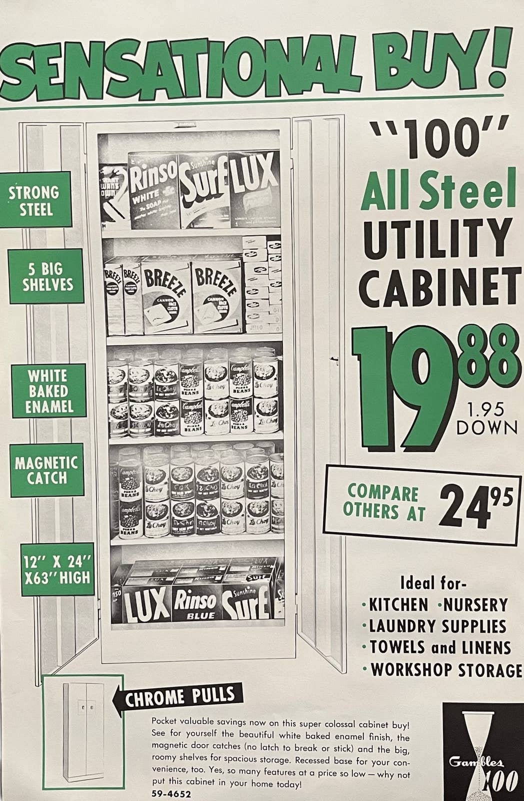 1960 Steel Utility Cabinet Gambles 100 Retail Store Display Poster 13 ...