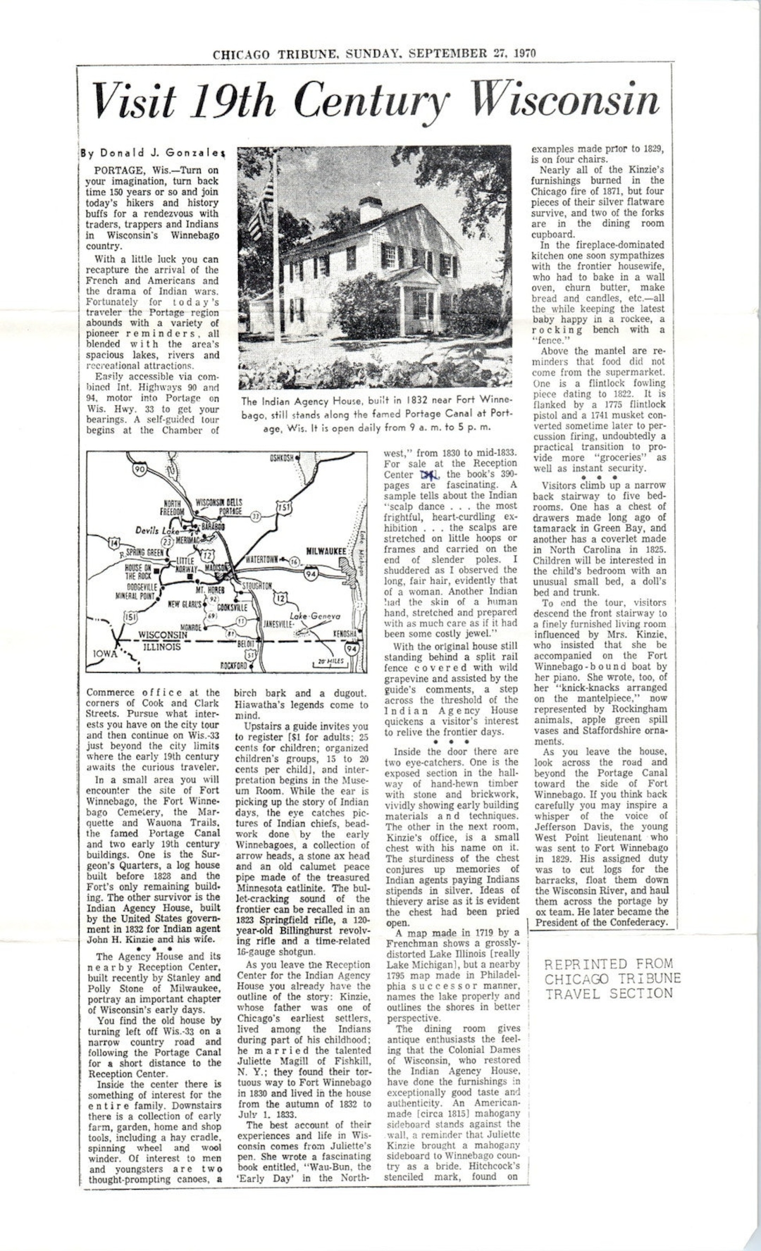 Vtg 19th Century Wisconsin Old Indian Agency House Portage WI Brochure ...