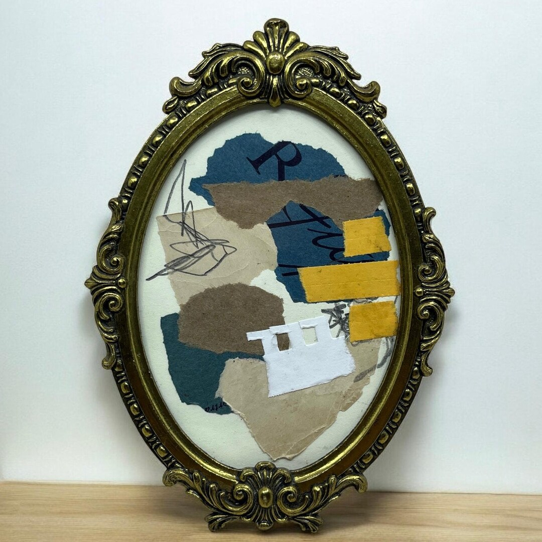 Original Framed Mixed Media Art Collage Mini 6x4 "navy Construct Vii ...