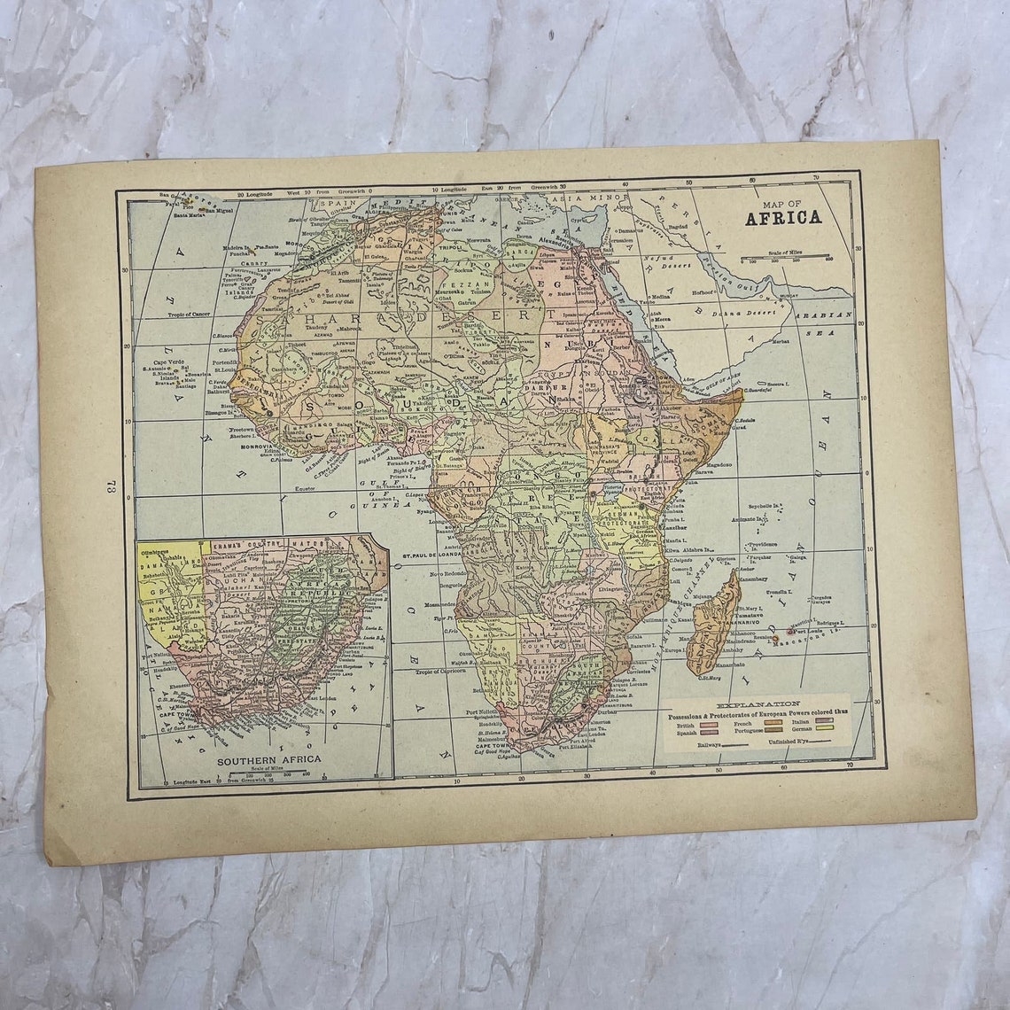1899 Map of Africa 10x13 Original Tinted Map Engraving FL6-8 - Etsy