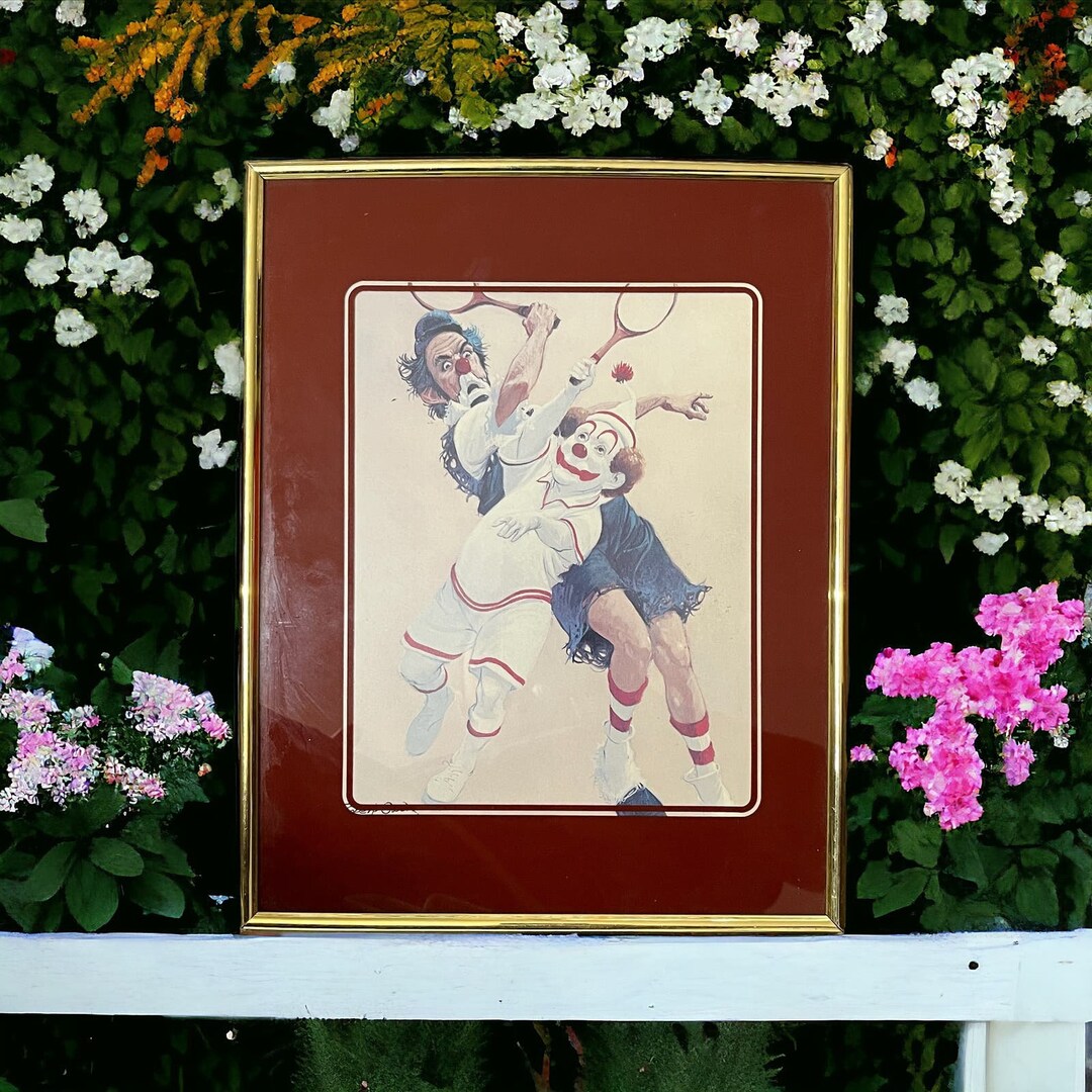 Vintage Retro Robert Owen Clown Hobo Print Playing Tenni Framed 11x14" 3 - Etsy