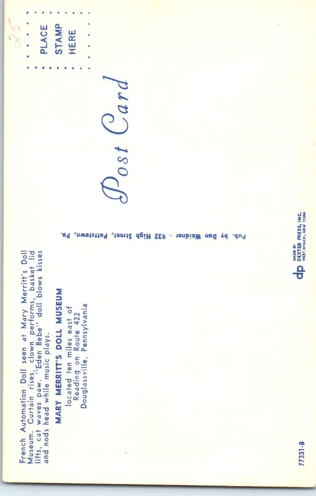 French Automaton Doll Mary Merritt's Doll Museum Original Postcard PB10 ...