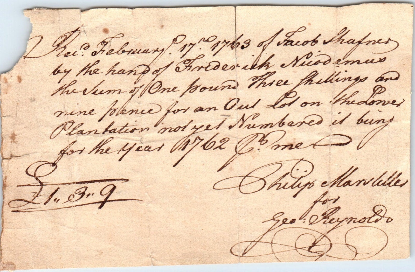 1762 Handwritten Letter Jacob Shafner Frederick Nicodemus Geo. Reynolds ...