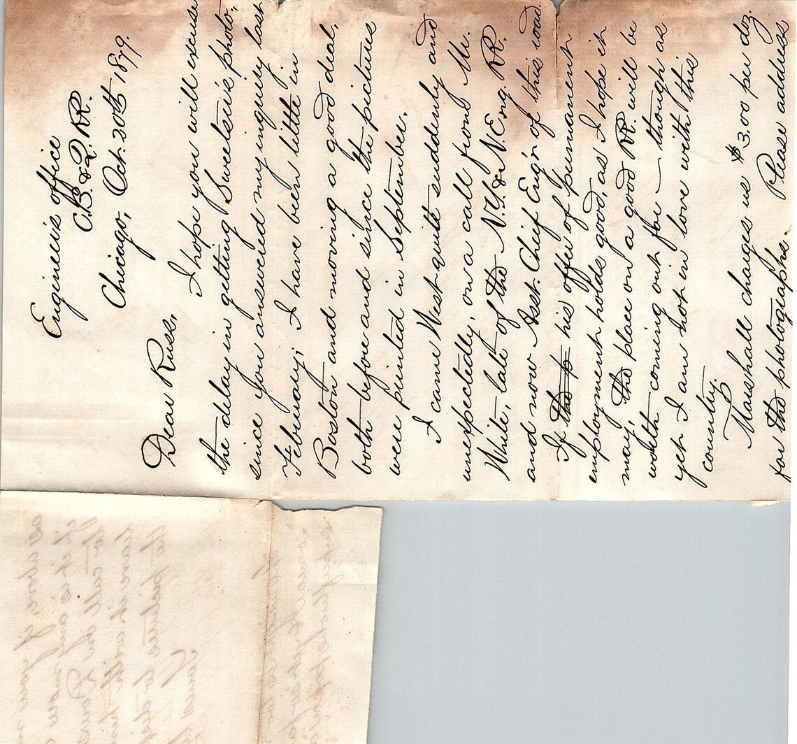 1879 Handwritten Letter Engineer's Office C.B. & Q. RR W.K. Means AF4-1 ...