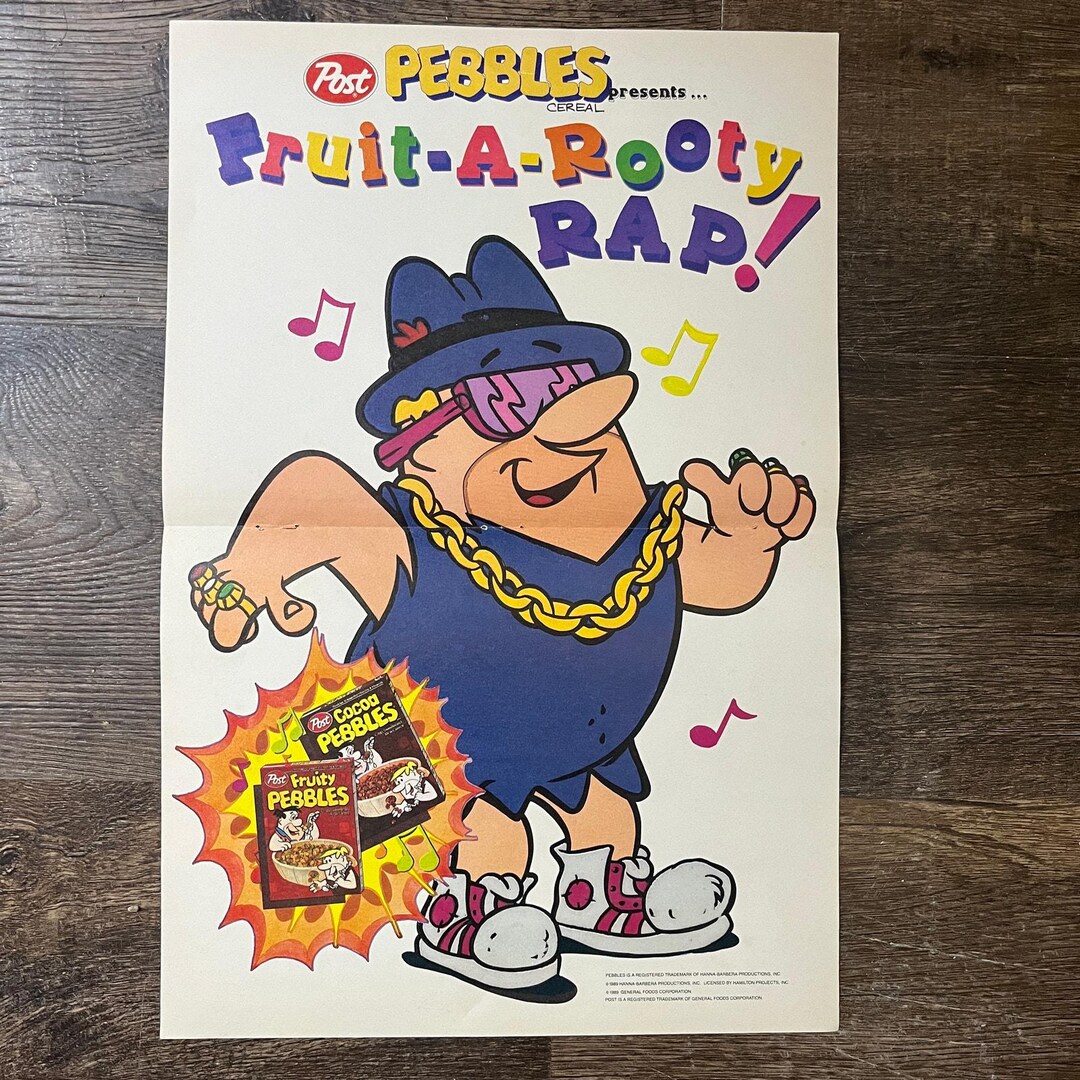 Post Fruity Pebbles Fruit-a-rooty Rap Barney Rubble Centerfold Poster ...