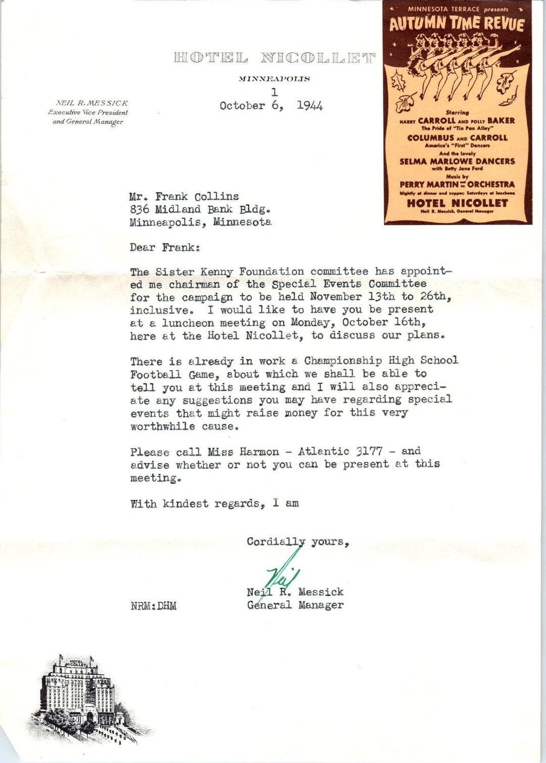 1944 Hotel Nicollet Minneapolis Minnesota Letterhead Memo D9 - Etsy