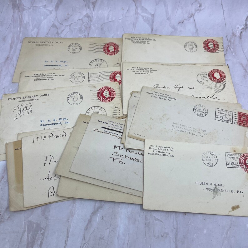 1920s Huge Lot Ruben M. High Schwenksville PA Postal Cover Envelopes ...